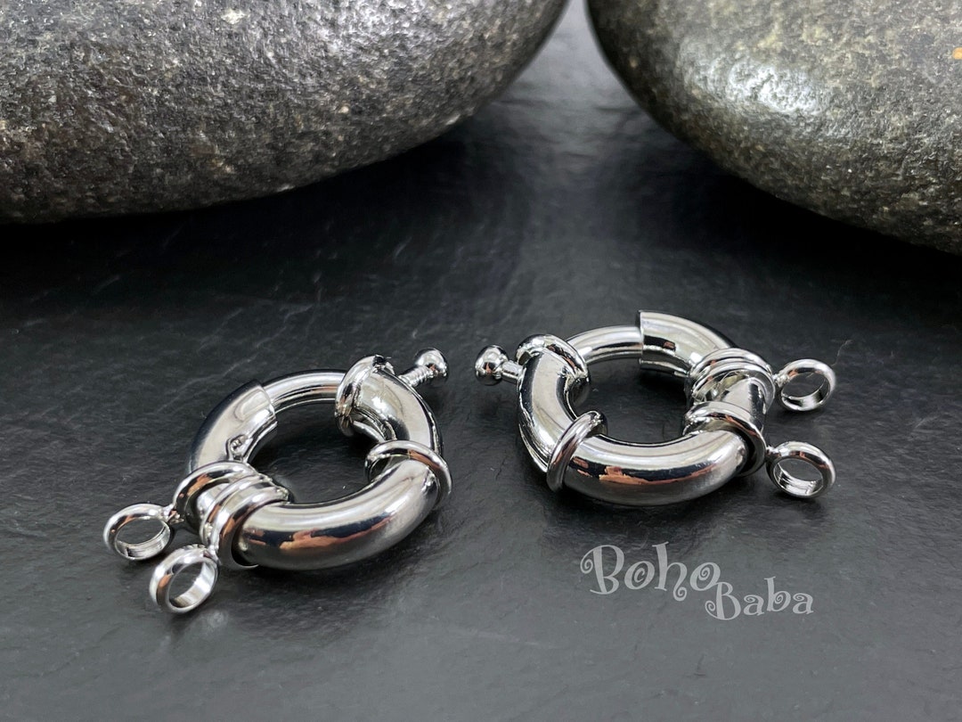 Silver Spring Ring Clasp With Loops, 17mm, Platinum Plated Spring Clasp ...