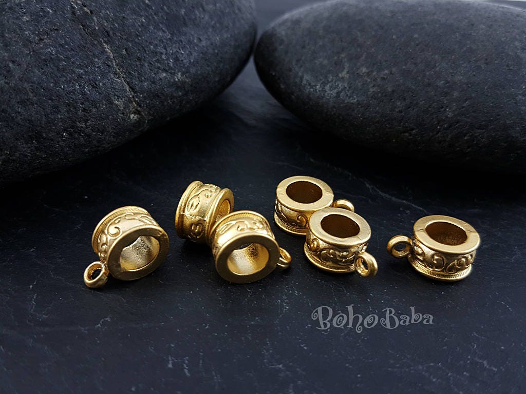4 Pc, Gold Plated Bails, Tribal Bails, Gold Bails, Charm Holder, Cord ...