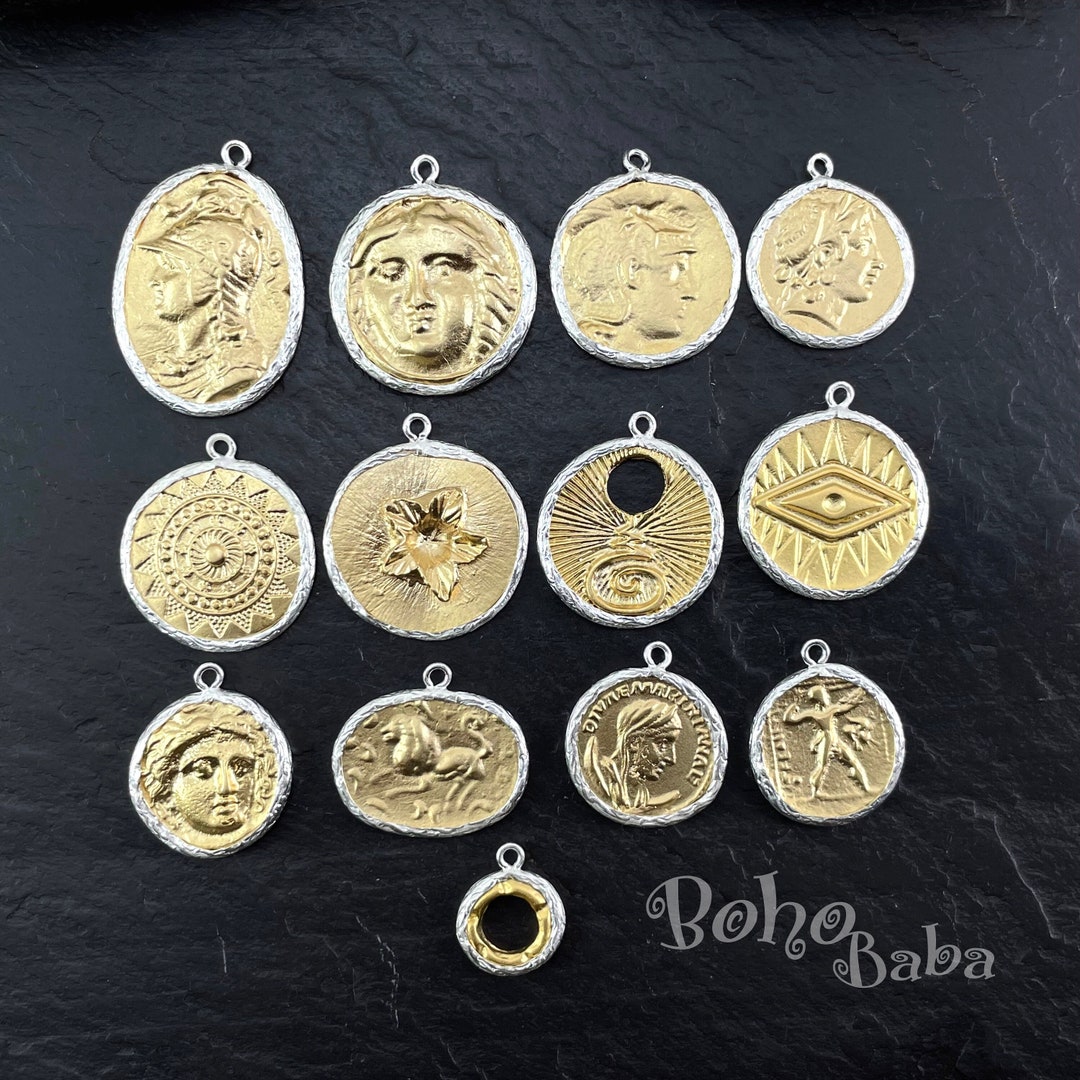 Gold Greek Coin Charm, Artemis Coin Pendant, Ancient Greek Goddess ...