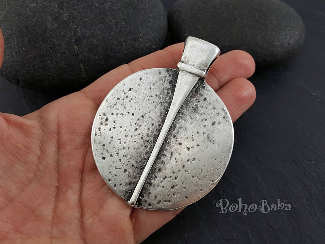 Large Silver Tribal Pendant, Large Round Pendant, Large Necklace ...