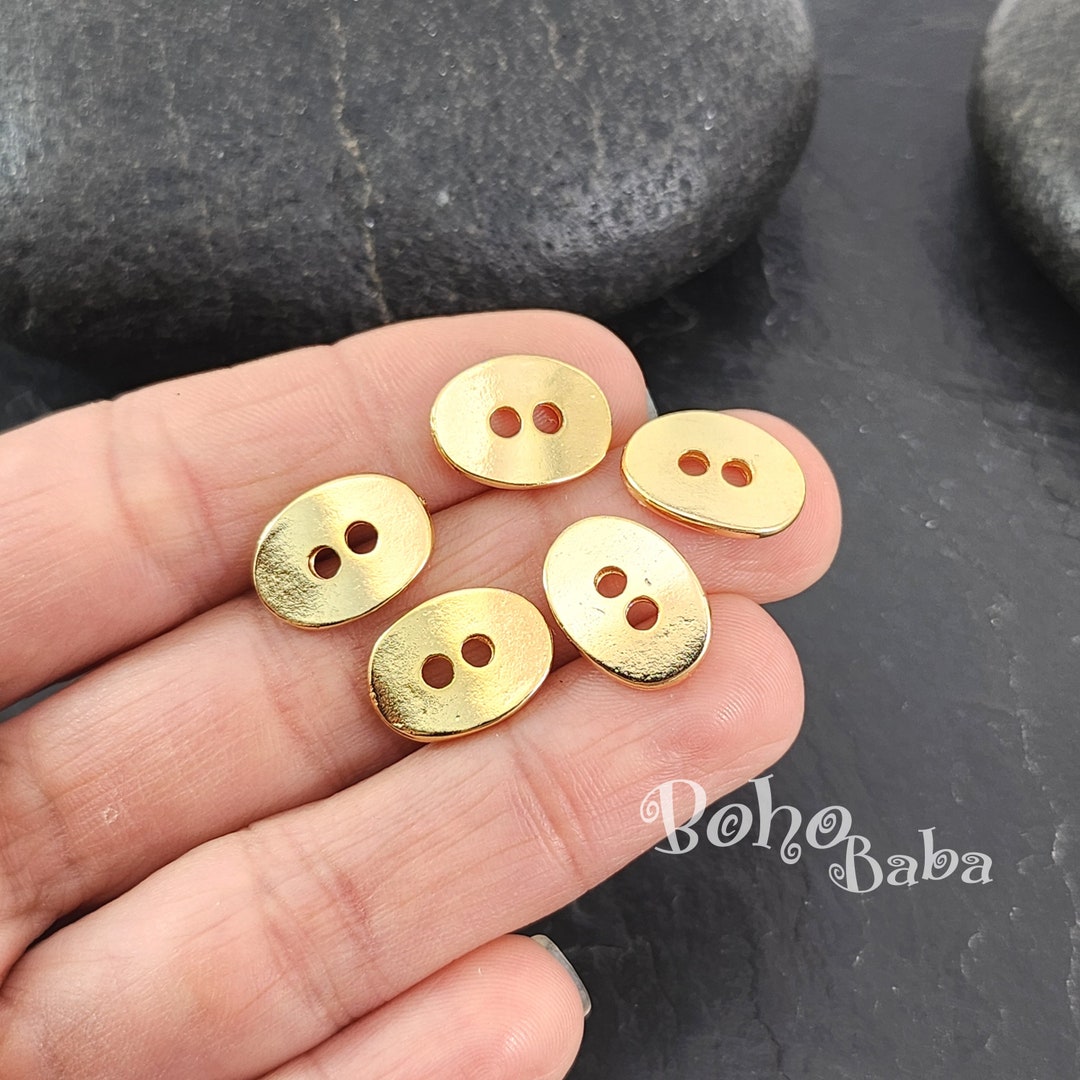 Shiny Gold Plated Button Charms, Plain Oval Metal Buttons, Gold Button ...