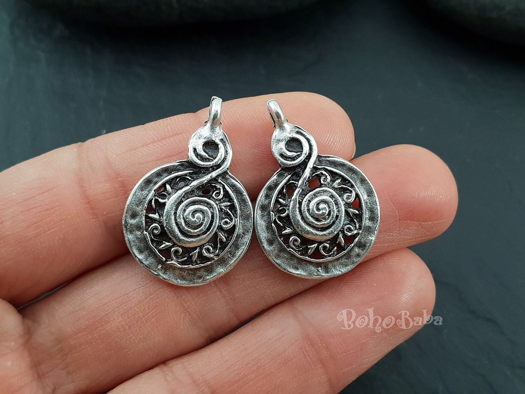 Silver Swirl Charms, Tribal Silver Charms, Spiral Charms, Swirl Pendant ...