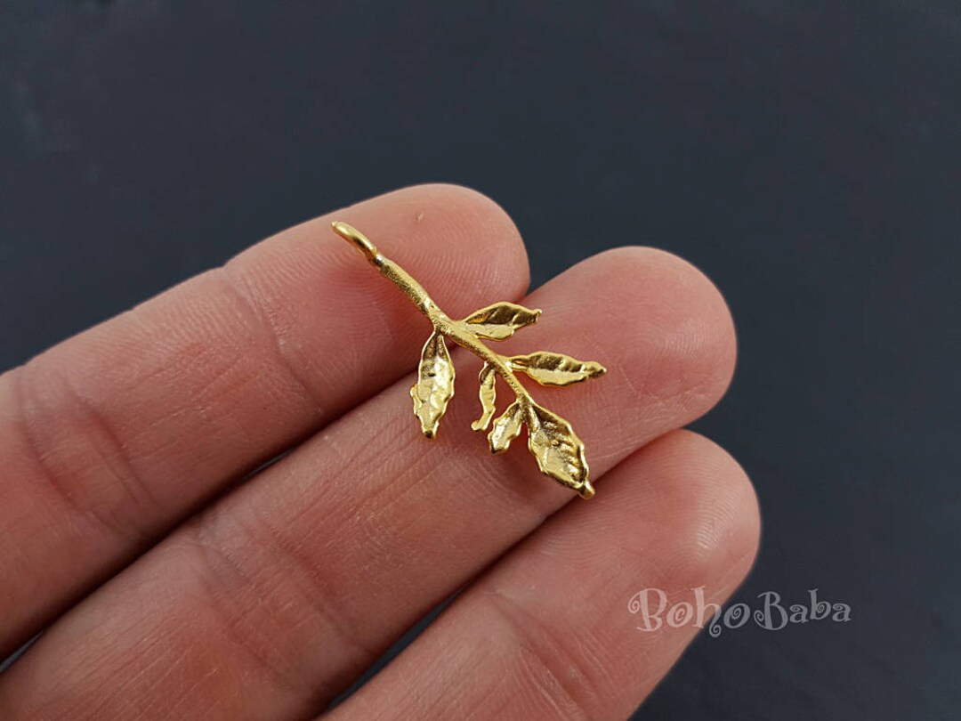 Gold Leaf Branch Charms, Leaf Branch Pendants, Gold Leaf Branch, Gold ...
