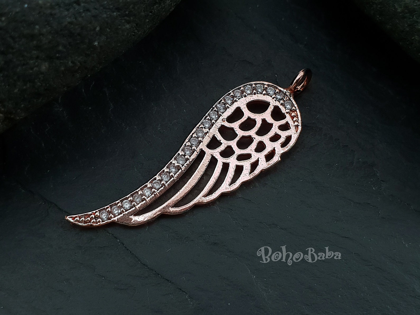 Rose Gold Angel Wing Angel Wing Pendant Pave Wing Rose Gold - Etsy UK