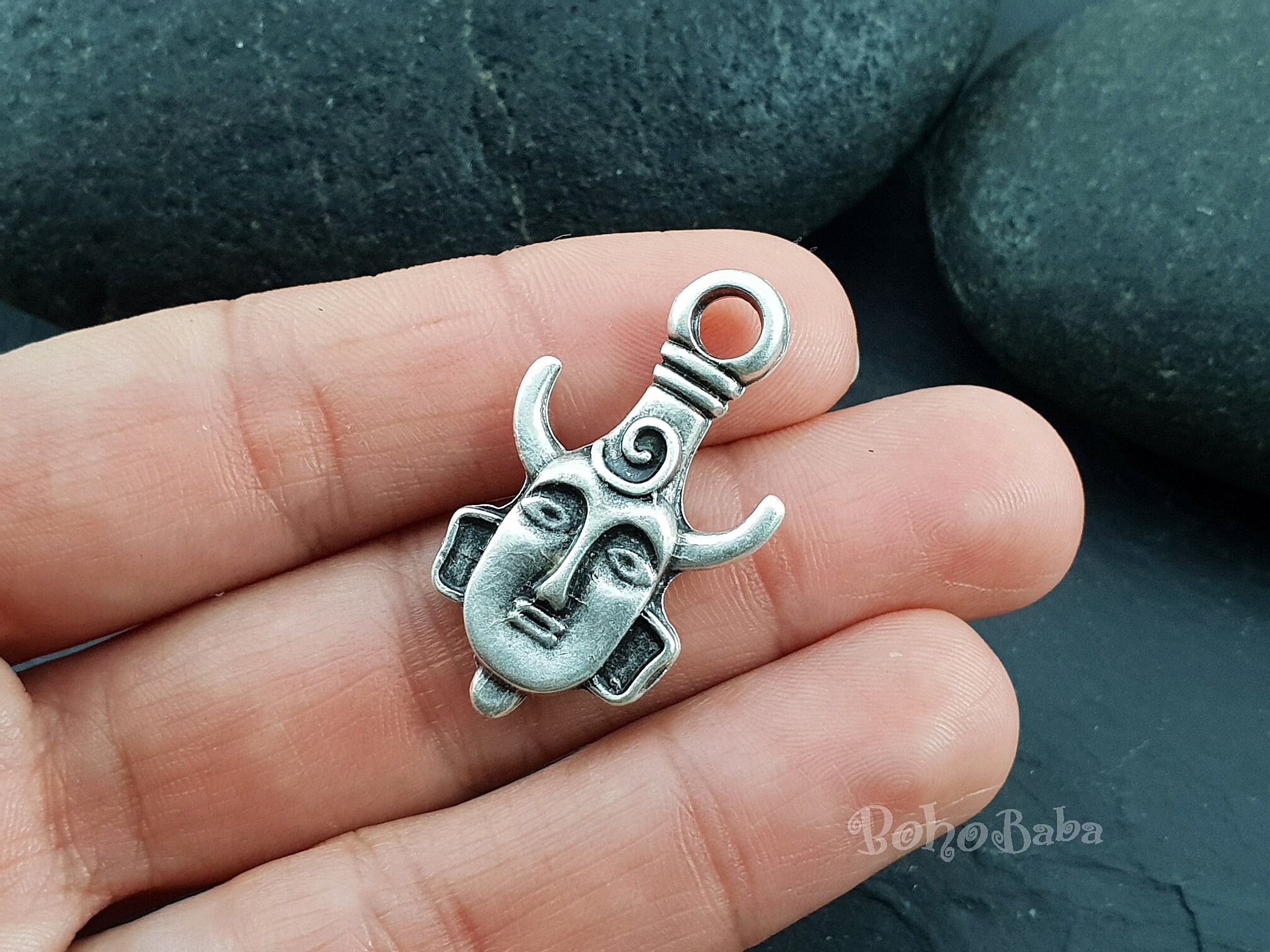 2 Pc, Tribal Mask Charms, Silver Mask Charms, Silver Mask Pendant ...