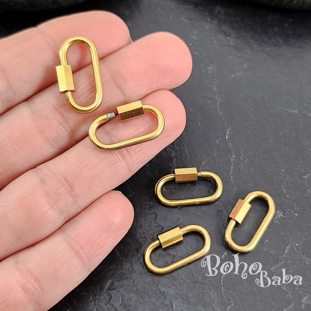 Gold Oval Carabiner Clasp, 21mm Stainless Steel Carabiner Screw Lock ...