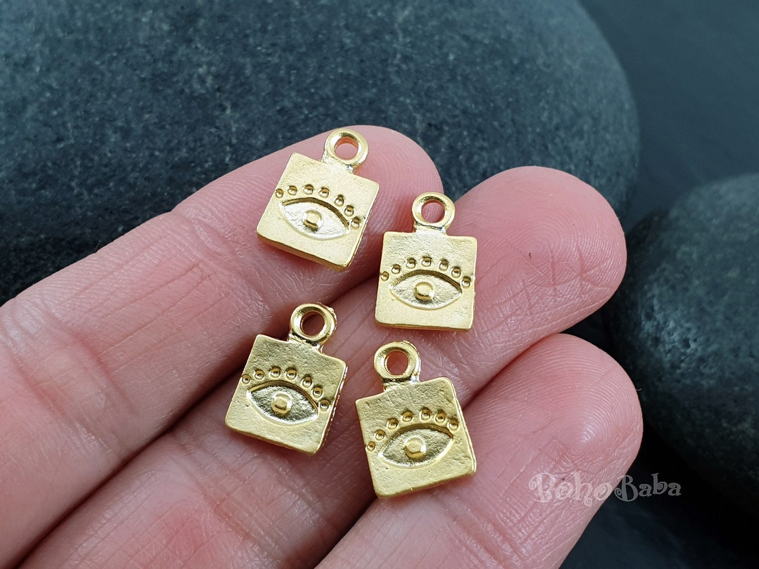 Gold Evil Eye Charms, Square Evil Eye Charms, Gold Evil Eye Jewelry ...