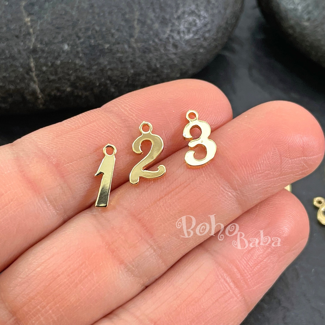 Shiny Gold Plated Brass Number Charms, Gold Number Charms, Number ...