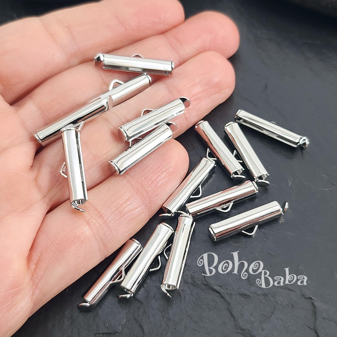 Platinum Plated Miyuki Slide End Tubes, 20mm Miyuki Slide on Tube Clips ...