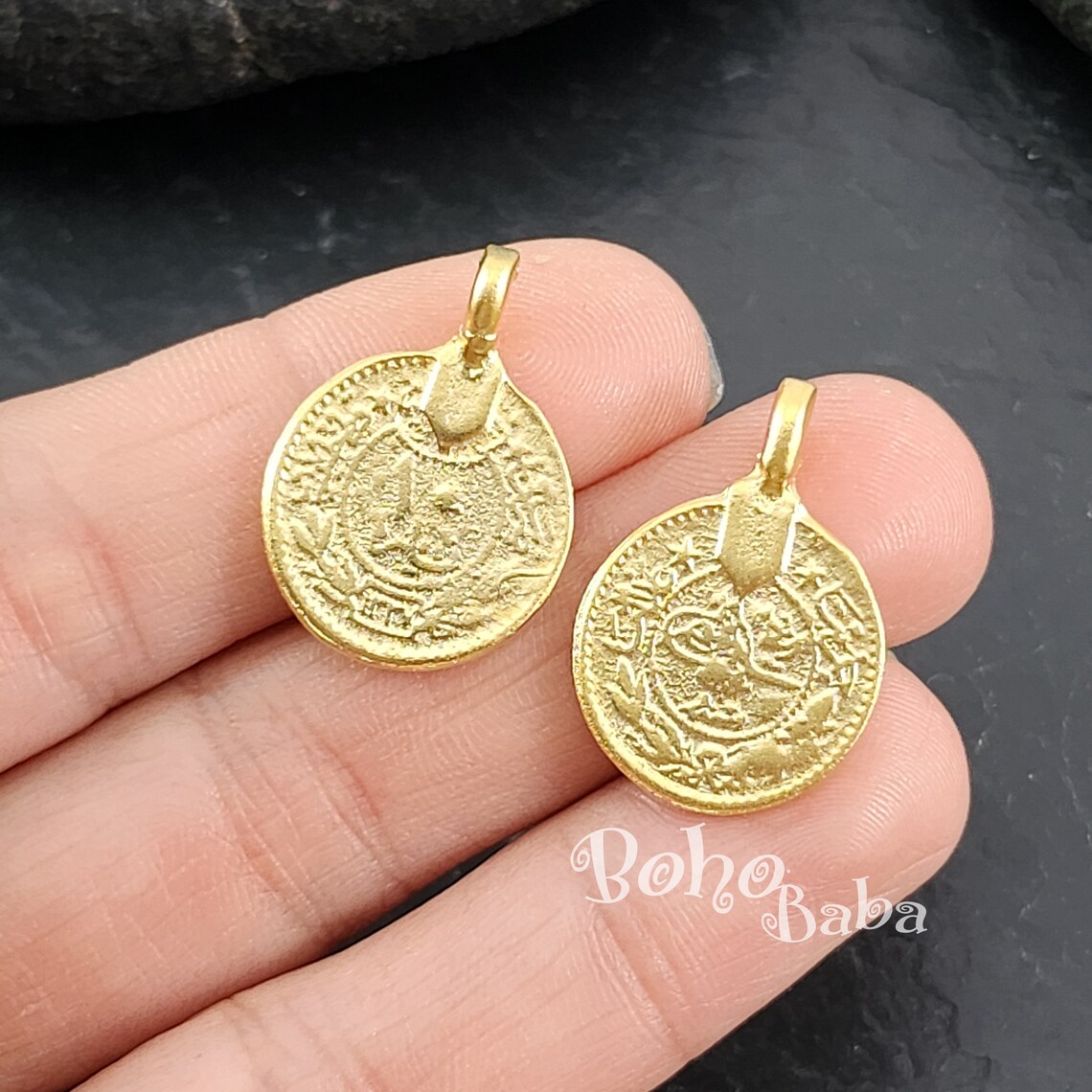 Matte Gold Plated Coin Charms, Mini Gold Ottoman Turkish Coin Charms ...