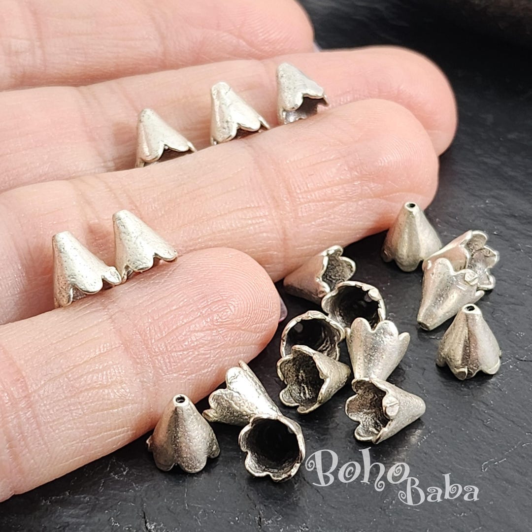 Antique Silver Plated Tiny Bead Cones, Silver Tassel Cap, Cone Cap ...