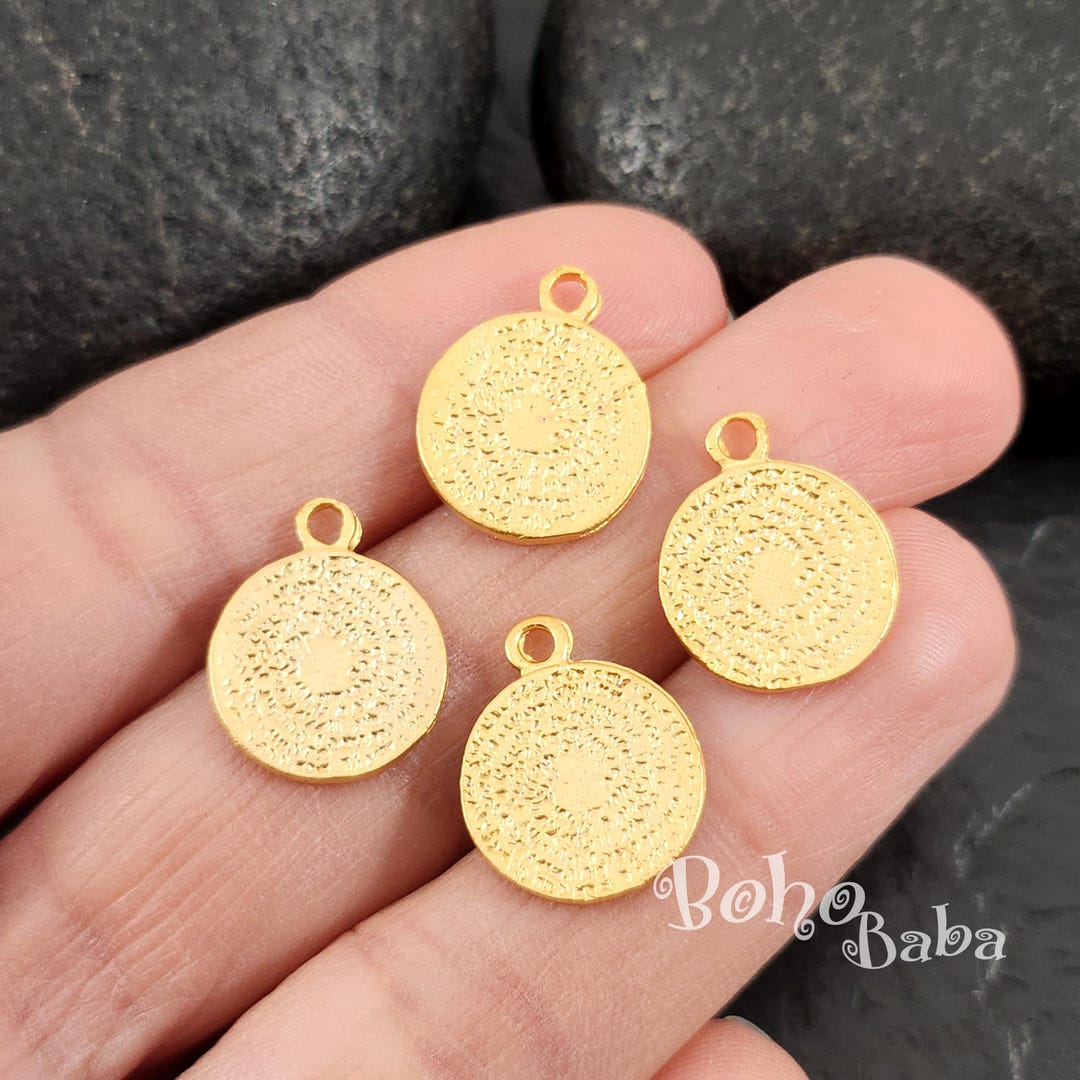 Matte Gold Plated Cuneiform Coin Charms: Tribal Disc Pendants (4pc) - Etsy
