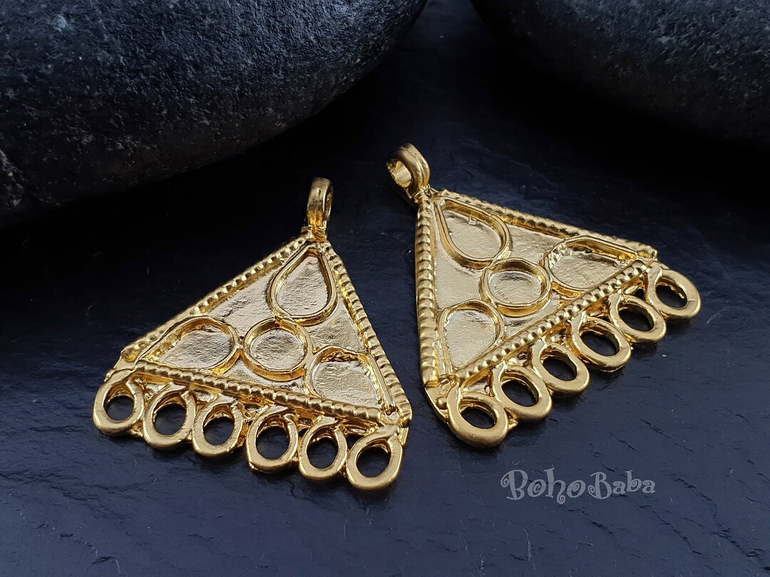 Gold Tribal Triangle Connector, Multi Strand Earring Charm, Chandelier ...