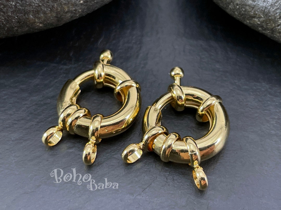 Gold Spring Ring Clasp With Loops, 17mm, Shiny Gold Plated Spring Clasp ...
