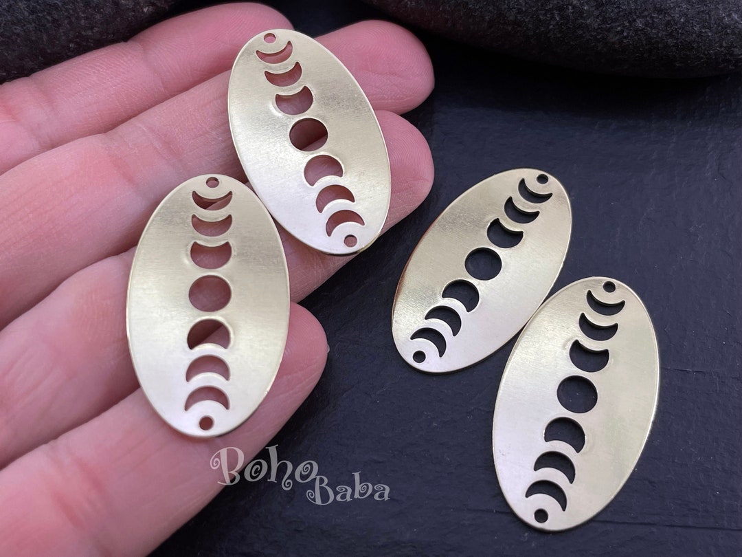 Brass Moon Phases Charm, Raw Brass Oval Charms, Oval Moon Phases ...