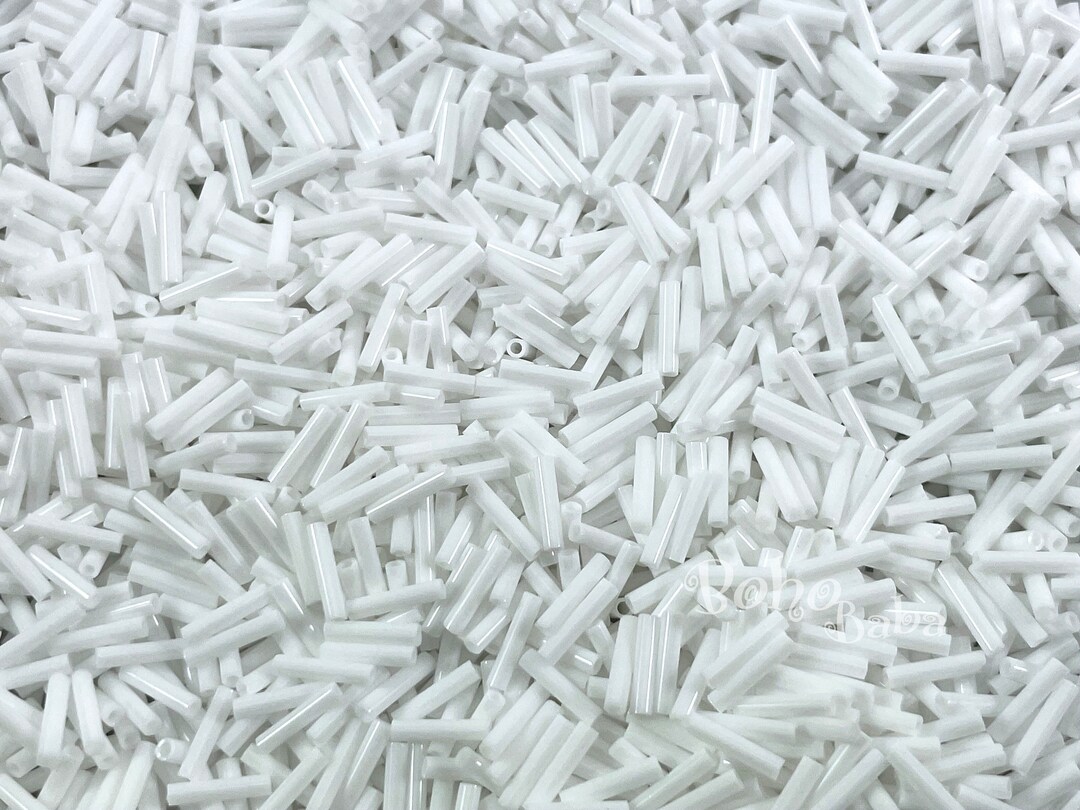 Miyuki Bugles Size 6mm, Miyuki Slender Bugle 1.3x6mm, Opaque White ...