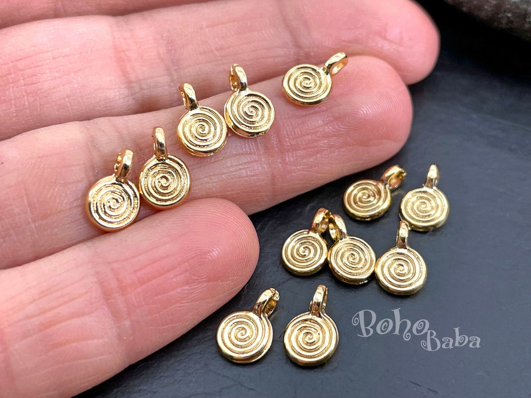 Shiny Gold Plated Swirl Charms, Mini Round Spiral Charms, Gold Beading ...