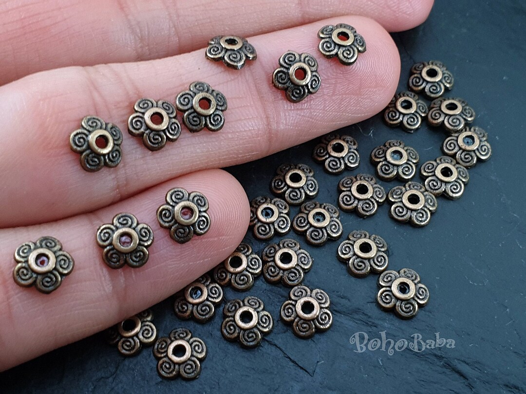 Bronze Plated Mini Flower Bead Caps, Tiny Bronze Bead Caps, Tribal Bead ...