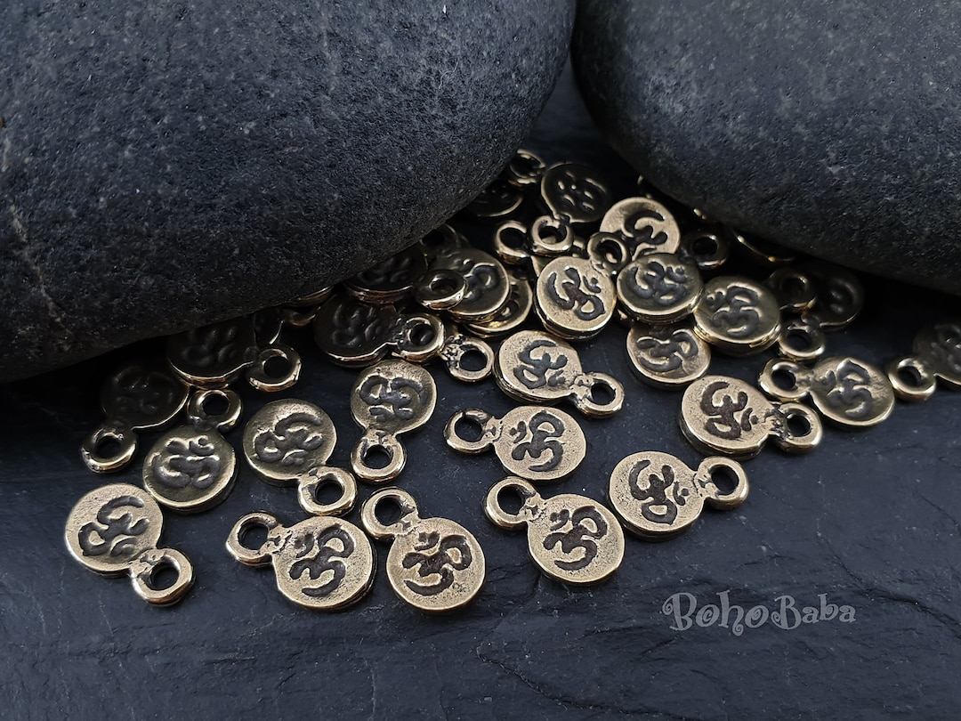 Bronze Om Charms, Round Om Symbol Drop Charms, Om Coin Charms, Yoga Aum ...