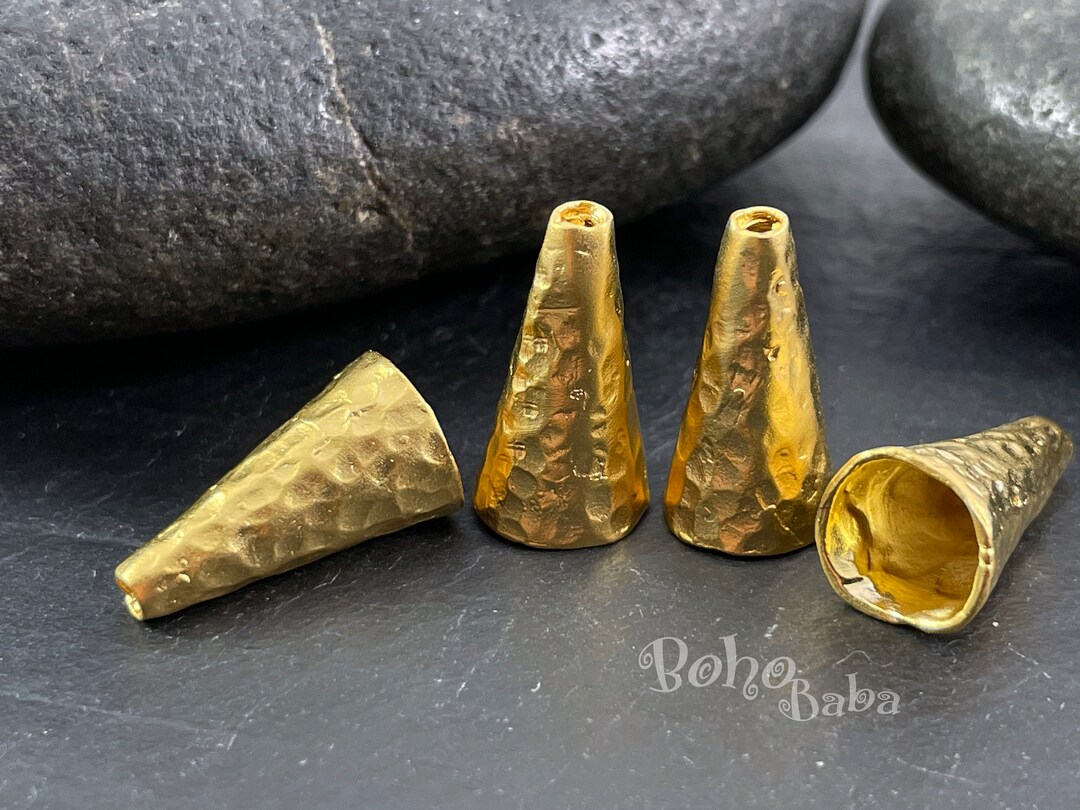 Hammered Gold Bead Cones, Gold Cone Caps, Large Bead Cones, Tribal Gold ...