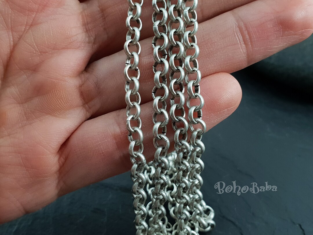Antique Silver Plated Rolo Chain, 5mm Unsoldered Link, Necklace Chain ...