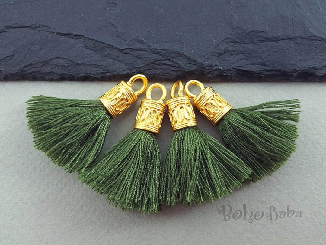 Borlas de algodón verde, encanto de borla, borlas mini boho, pulsera de ...