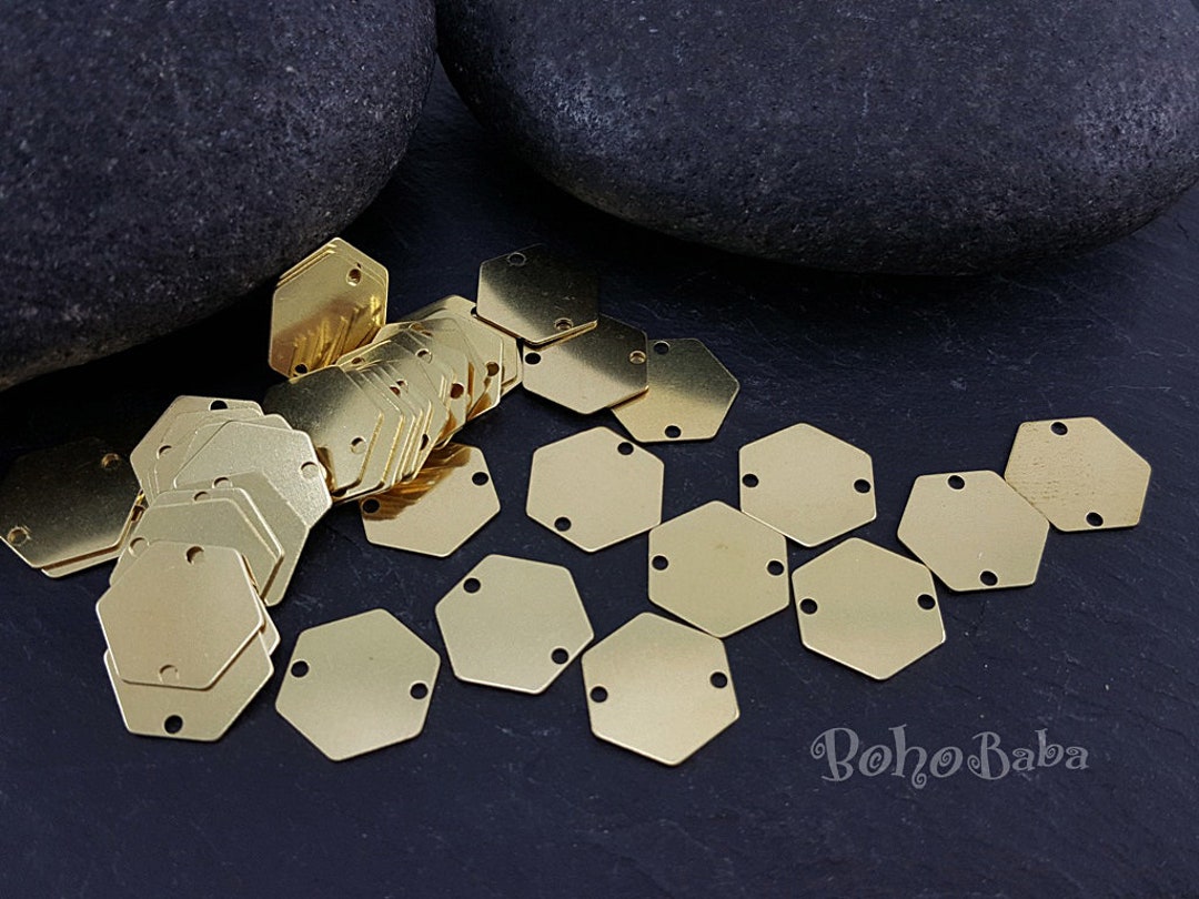 Brass Hexagon Connectors, Brass Stamping Hexagon, Hexagon Tags, Raw ...
