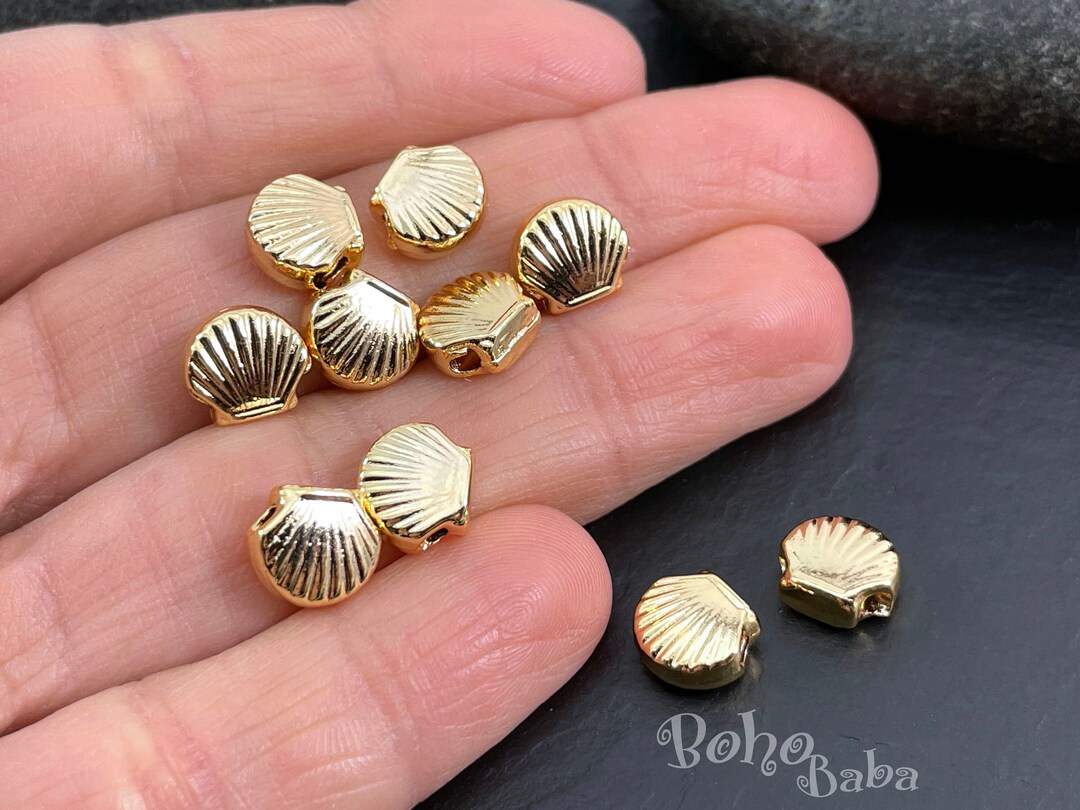 Shiny Gold Plated Seashell Beads, Oyster Spacer Charms, Mini Shell ...