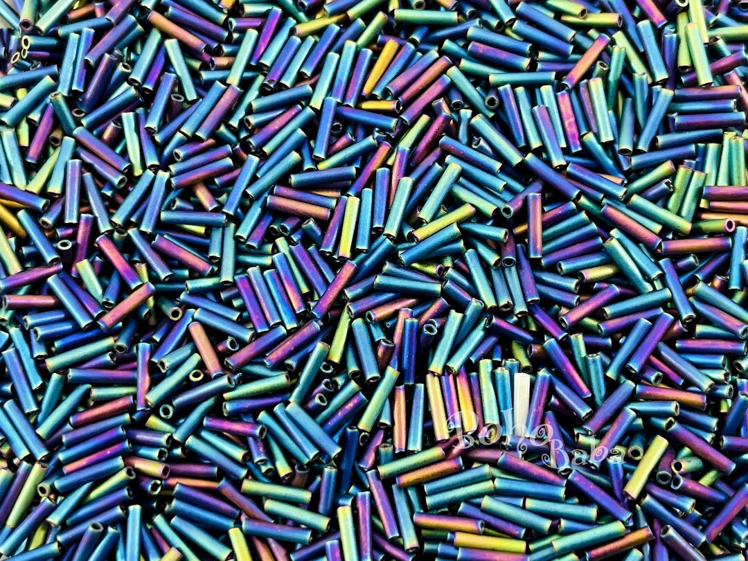 Miyuki Bugles Size 6mm, Miyuki Slender Bugle 1.3x6mm, Matte Black Iris ...