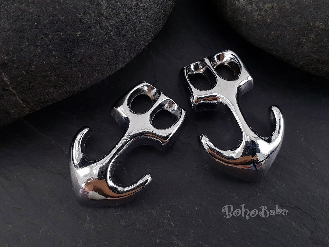 Silver Anchor Clasp, Large Hook Clasps, Anchor Bracelet, Leather Clasp ...