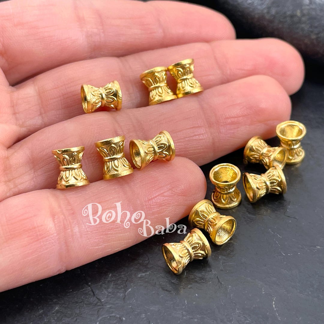 Matte Gold Plated Double Bead Cap, Tribal Cone Caps, Bead End Caps, 4pc ...