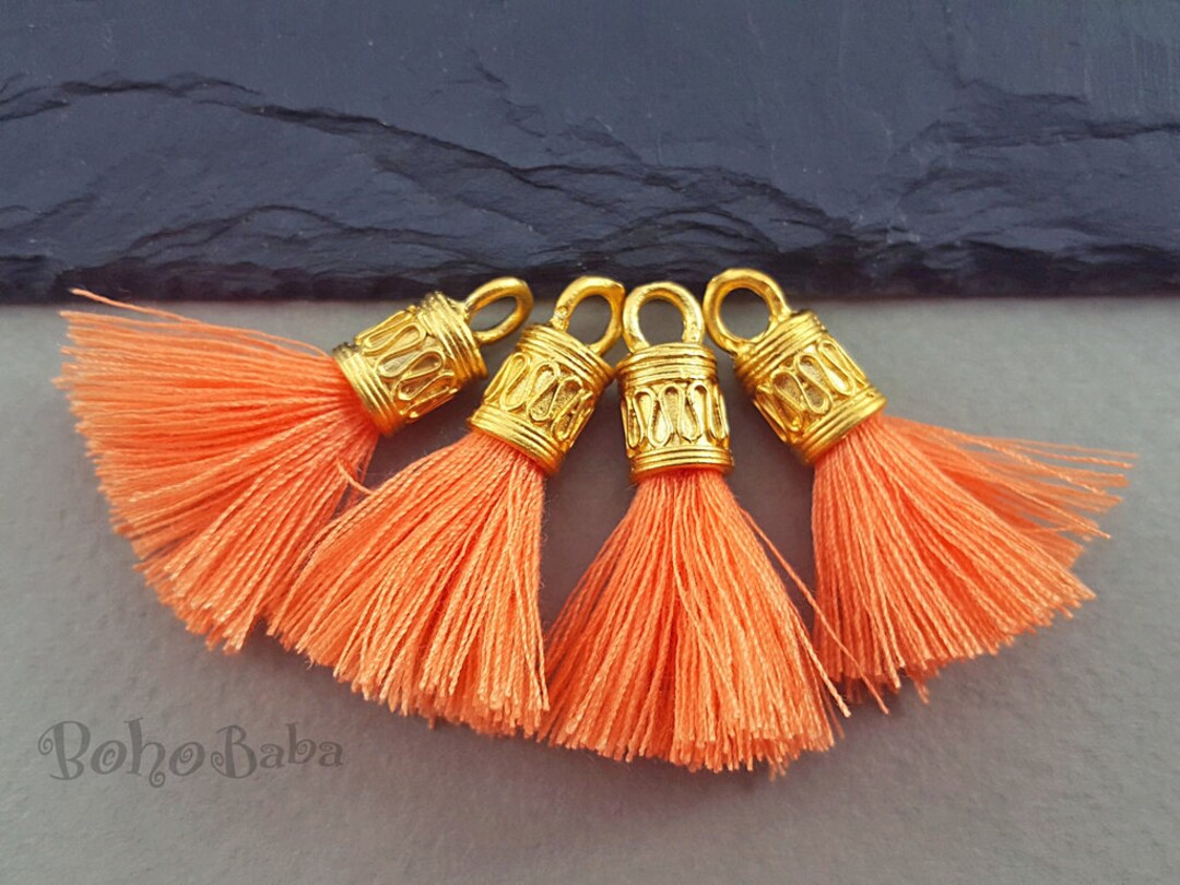 Salmon Orange Cotton Tassels, Tassel Findings, Mini Boho Tassels ...