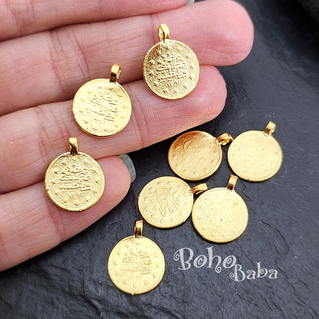 Matte Gold Plated Turkish Coin Charms, Mini Coin Charms, Coin Jewelry ...