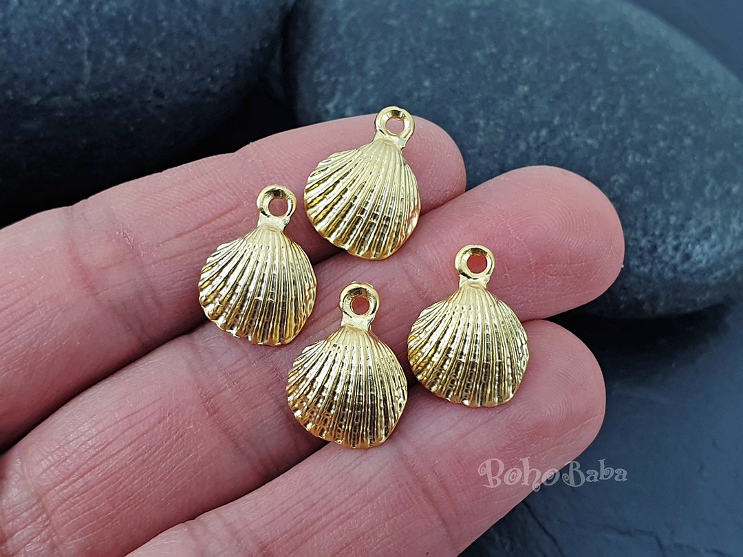 Matte Gold Seashell Charms, Clam Shell Charms, Scallop Shell, Shell ...