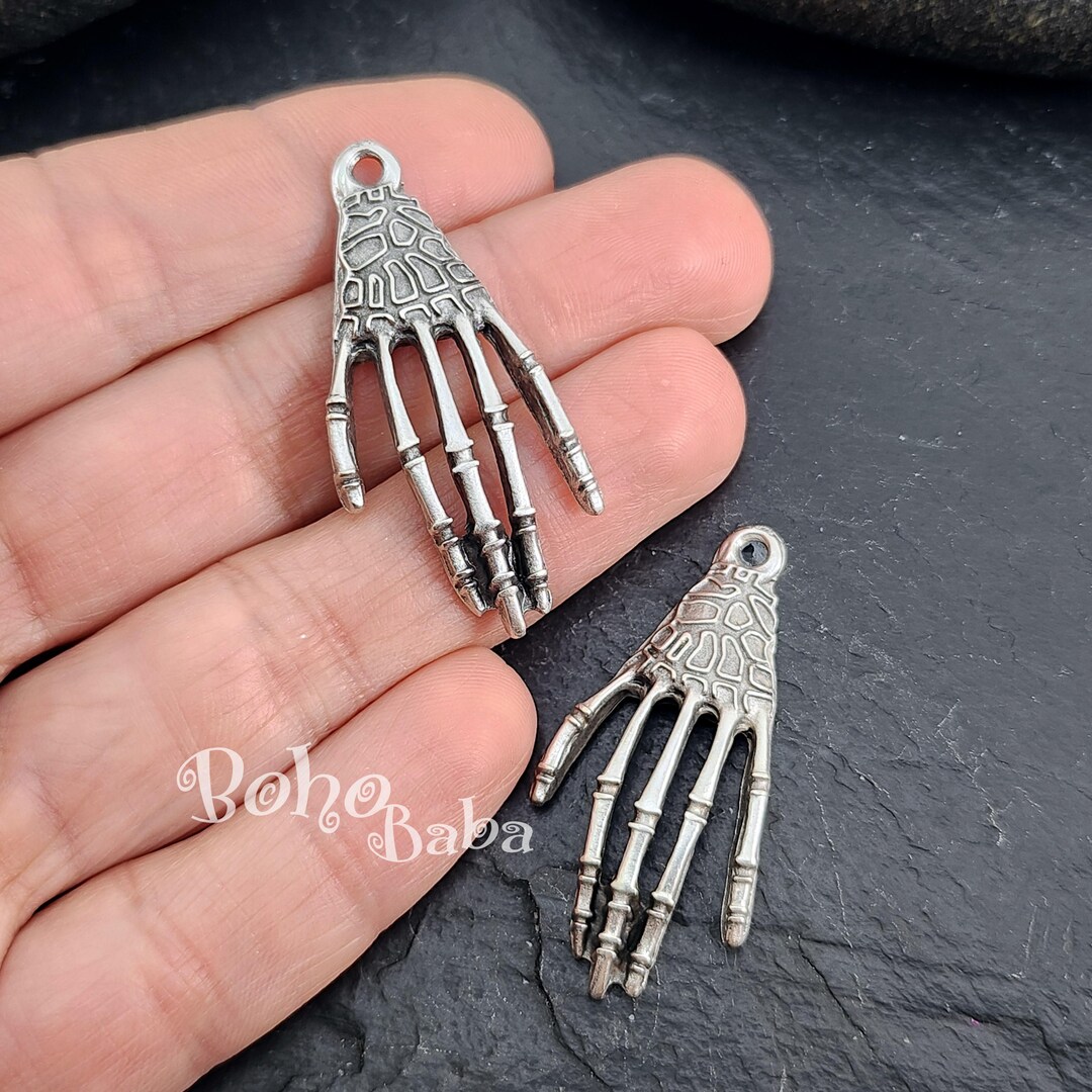 Antique Silver Plated Skeleton Hand Charms, 2 Pc - Etsy