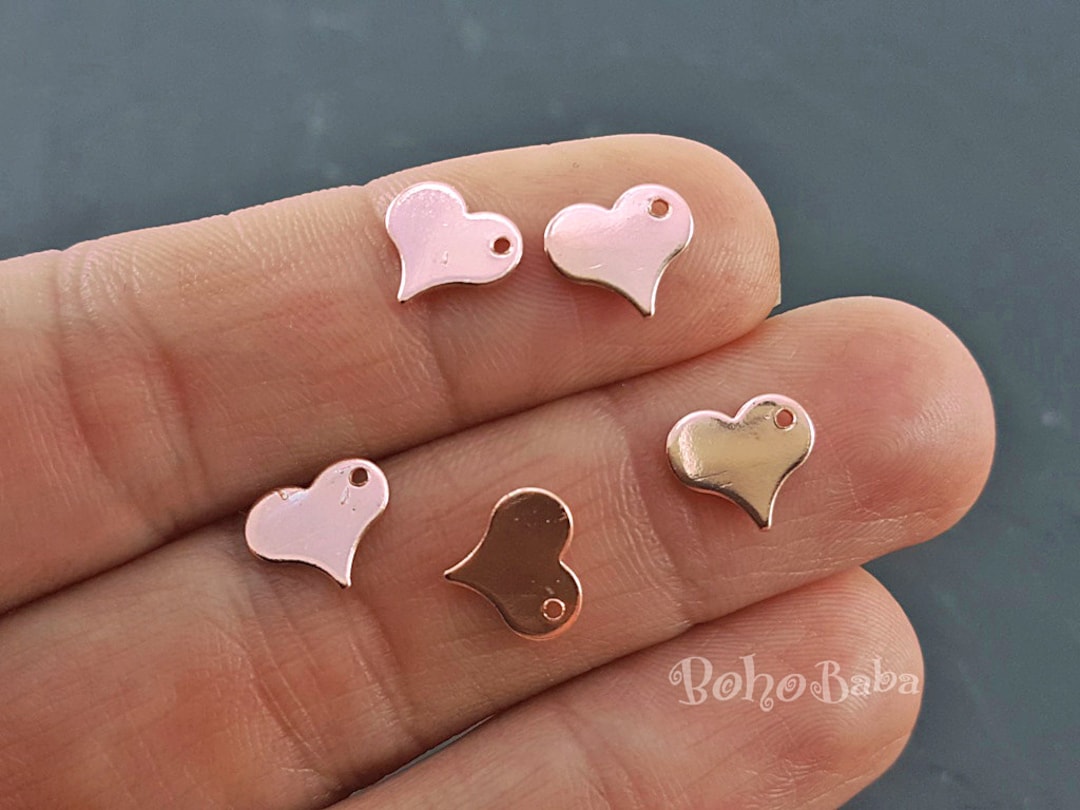 Tiny Rose Gold Heart Charms, Mini Heart Charms, Heart Drop Charms ...