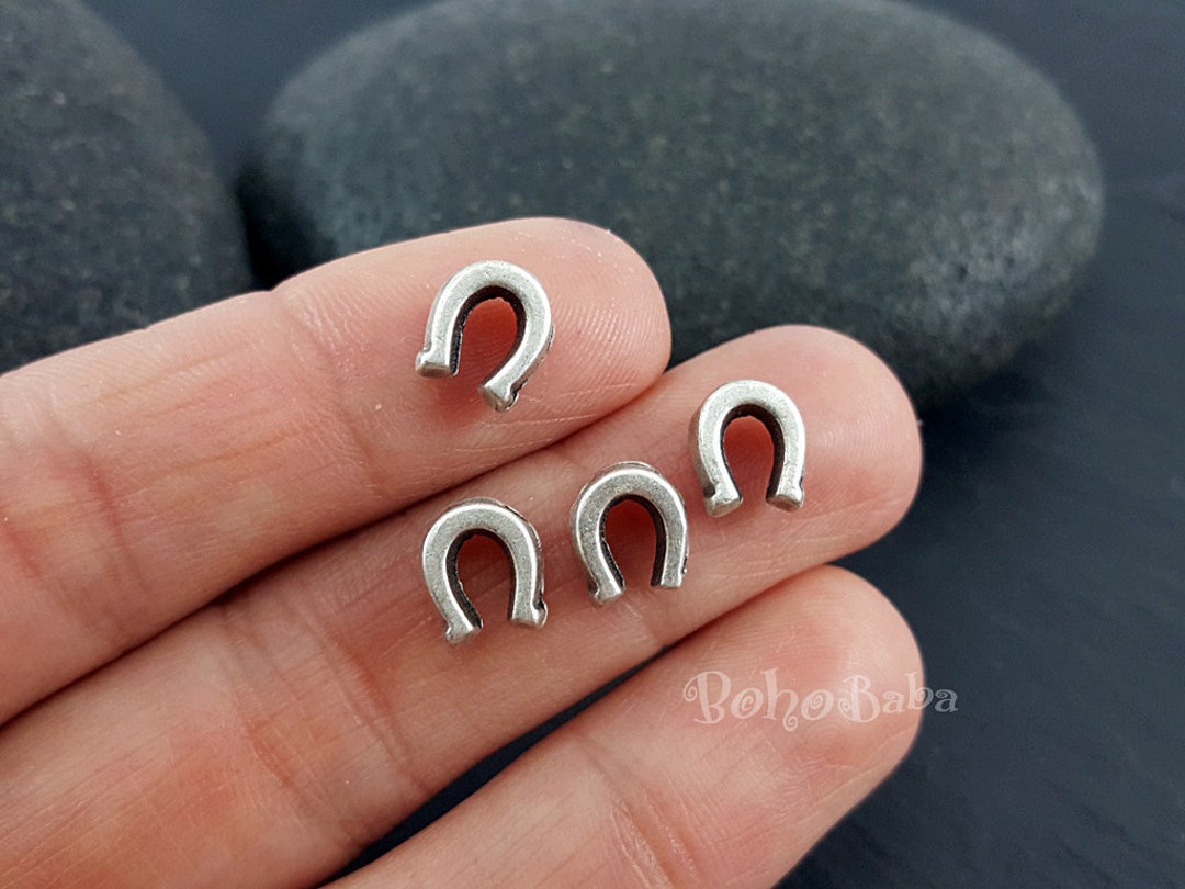 4 Pc, Mini Horseshoe Slider Beads, Horseshoe Charms, Horseshoe Bracelet ...
