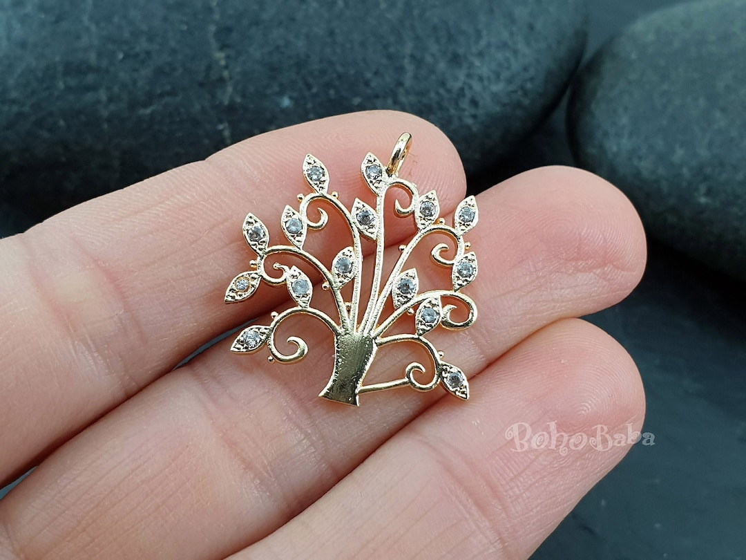 Gold Plated Tree of Life Charm, Micro Pave Tree of Life, Tree of Life ...