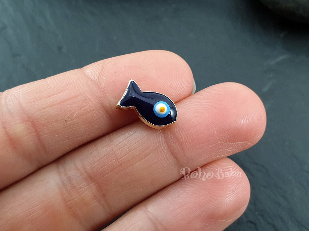 Evil Eye Fish Charms, Enamelled Blue Evil Eye Bracelet Beads, Gold Evil ...