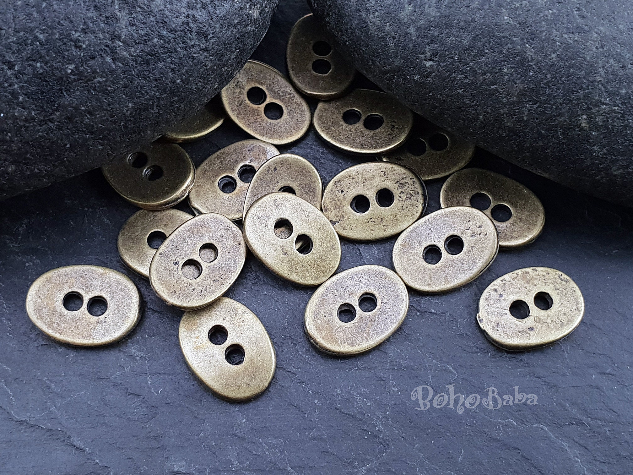 Bronze Plated Oval Button Charms, Rustic Bronze Buttons, Metal Buttons ...