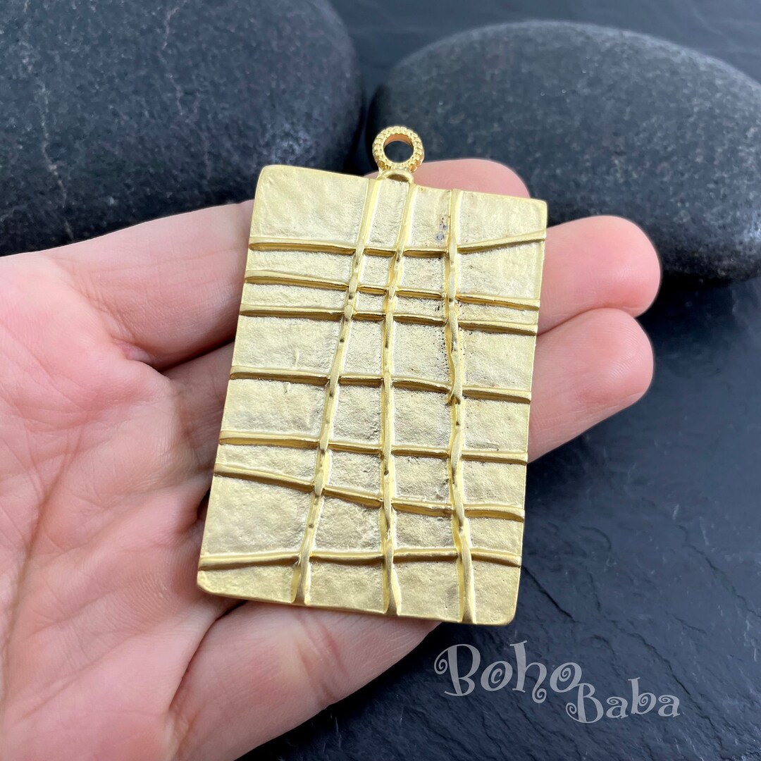 Gold Rectangle Pendant, Large Gold Abstract Pendant, Tribal Gold ...