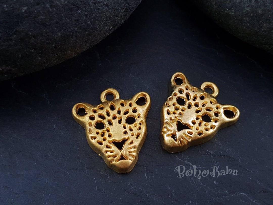 Gold Leopard Charms, Leopard Pendant, Gold Cat Charms, Cat Findings, 2 ...
