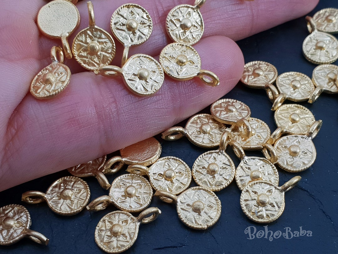 Mini Coin Charms, Tribal Coin Charms, Round Drop Charms, Rustic Tibetan ...