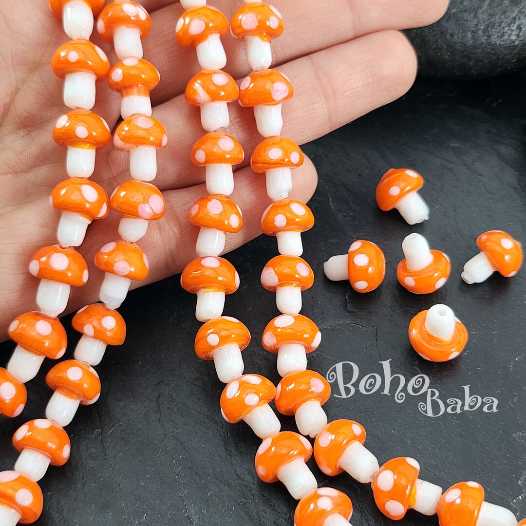 Porcelain Mushroom Beads, Orange Ceramic Toadstool Charms, 10pc - Etsy