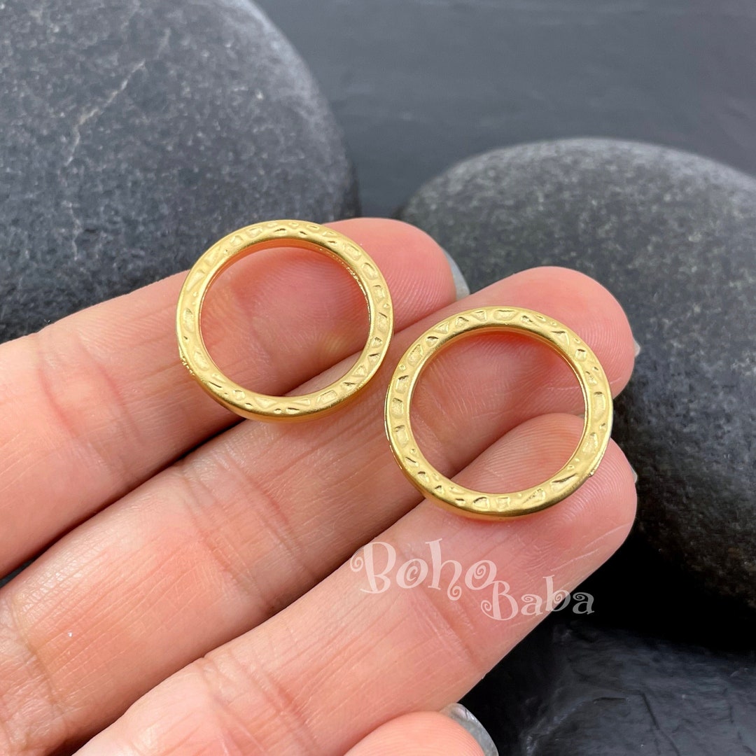 Gold Hoop Charm, Hammered Gold Ring, Tribal Hoop Rings, Circle Pendant ...