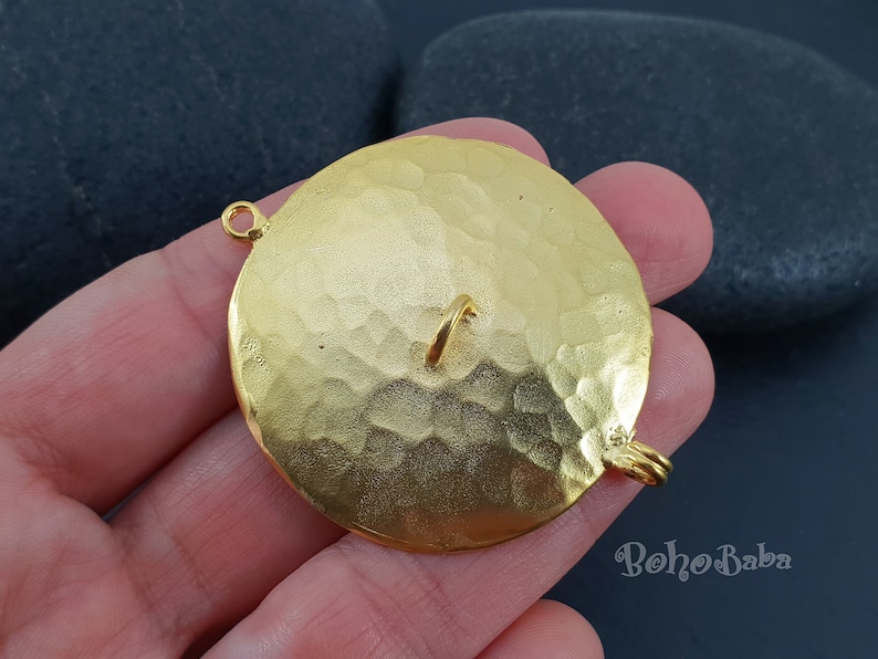 Hammered Gold Disc Pendant Large Round Pendant Large Focal | Etsy