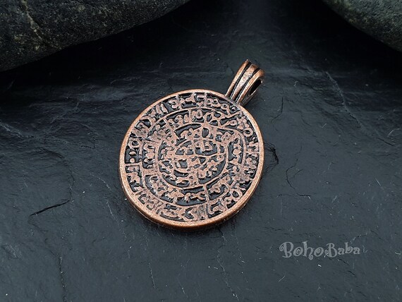 Copper Greek Coin Charm Large Copper Coin Pendant Phaistos Disc Pendant Greek Coin Medallion 1 Pc Etsy New Zealand