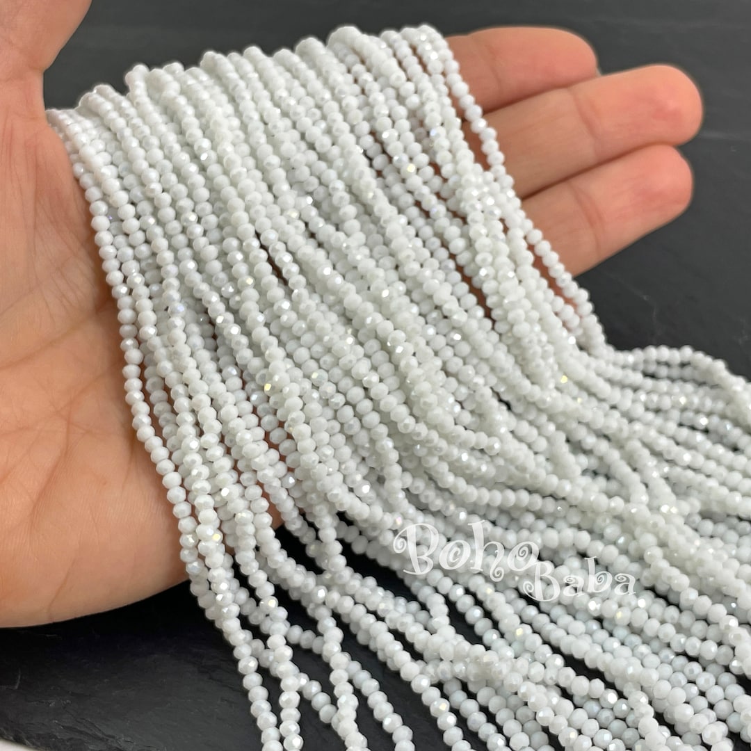 2mm Faceted Crystal Rondelle Bead Strands, Opaque White AB Crystal ...