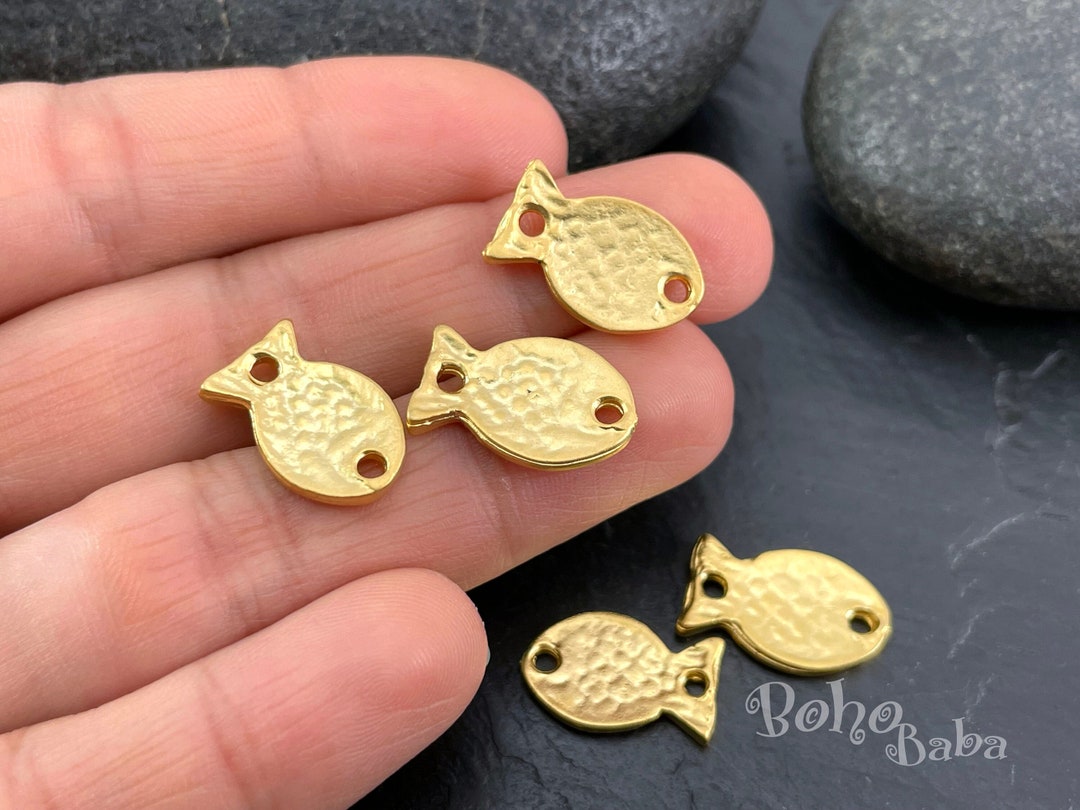 Matte Gold Plated Fish Charms, Fish Connector Charms, Fish Findings ...