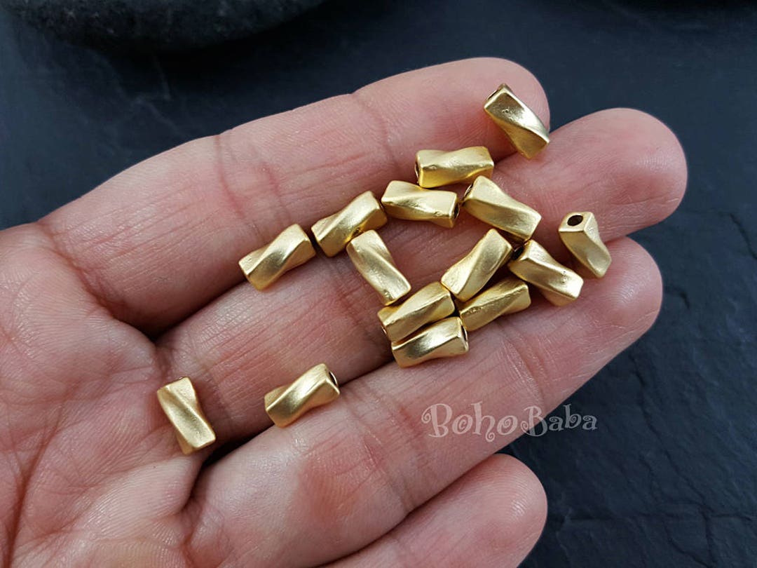 Gold Tube Beads, Twisted Rectangle Beads, Gold Spacer Beads, 10 Pc - Etsy